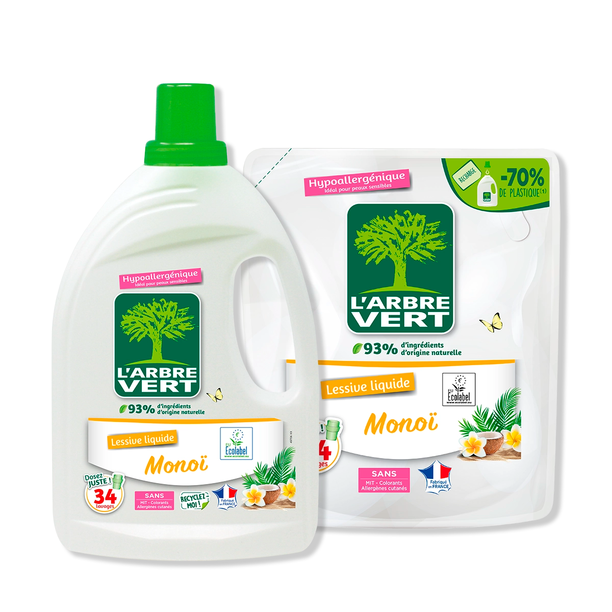 Pack lessive et recharge Monoï 2 x 1,53L – L'Arbre Vert